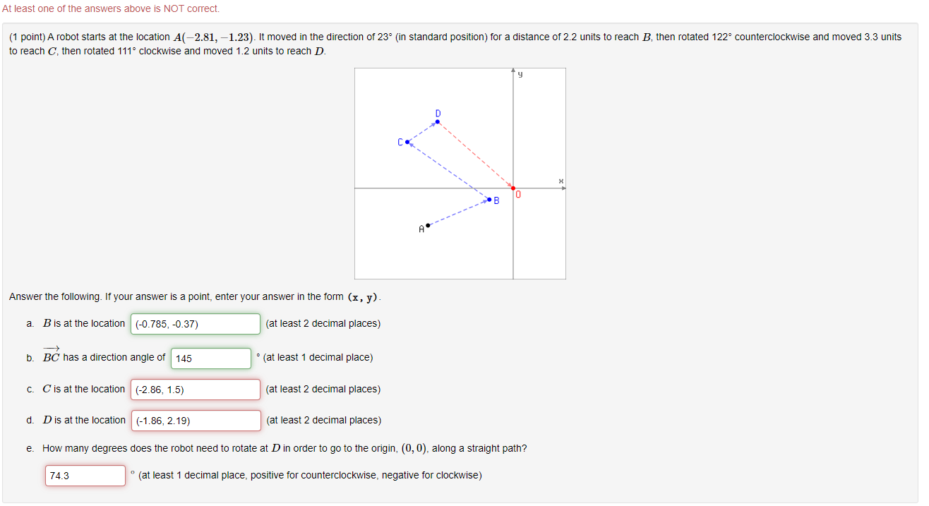Solved (1 point) A robot starts at the location | Chegg.com