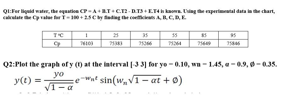 Solved Q1:For liquid water, the equation CP = A +B.T + C.T2 | Chegg.com