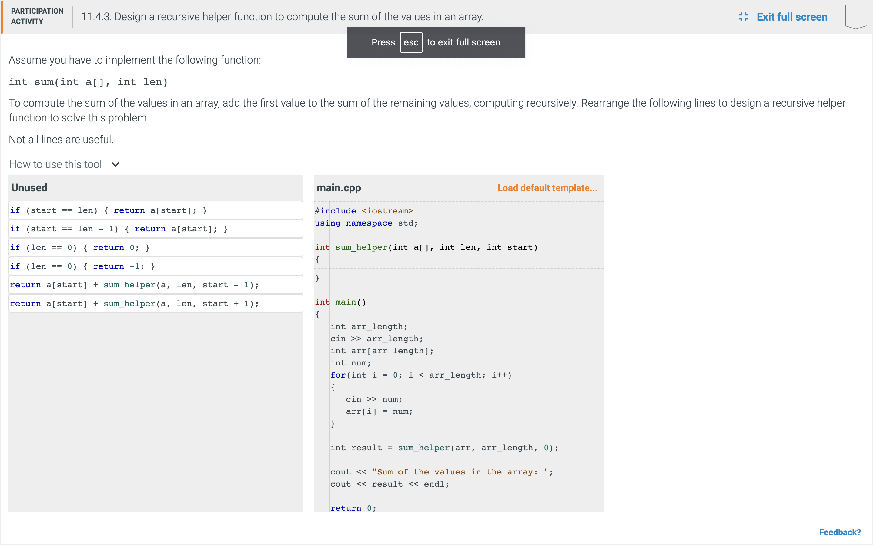 Solved PARTICIPATION ACTIVITY 11.4.3: Design a recursive | Chegg.com