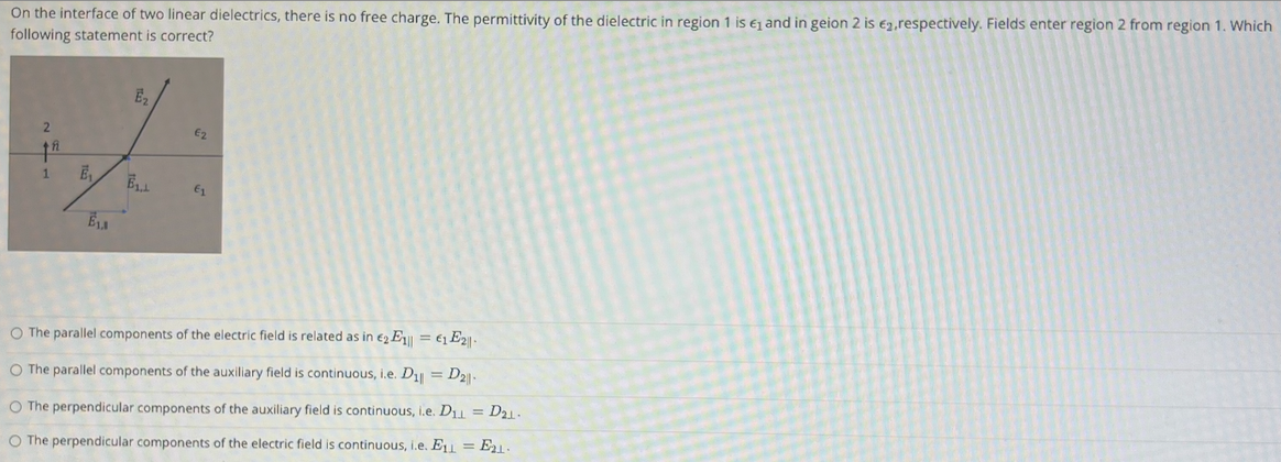 Solved The parallel components of the electric field is | Chegg.com