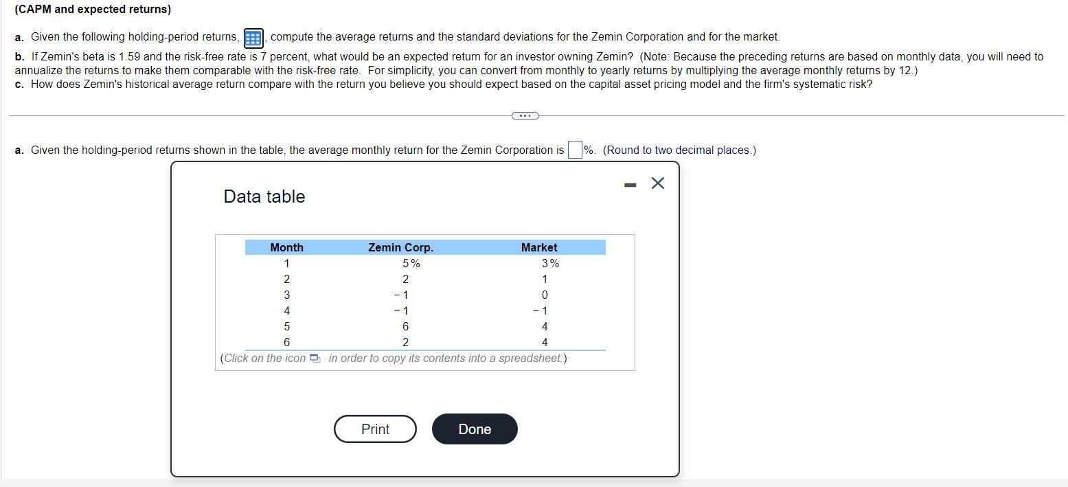 Solved a. Given the following holding-period returns, , | Chegg.com
