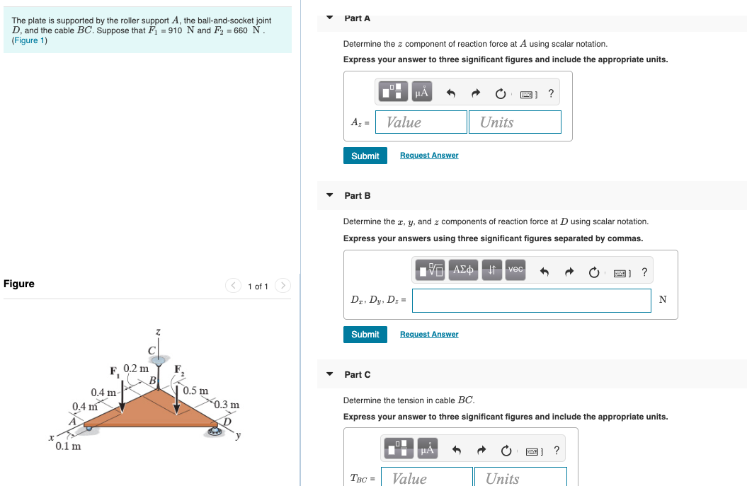 Solved Part A The plate is supported by the roller support | Chegg.com