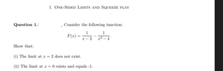 Solved 1 One Sided Limrts And Squeeze Play Question 1