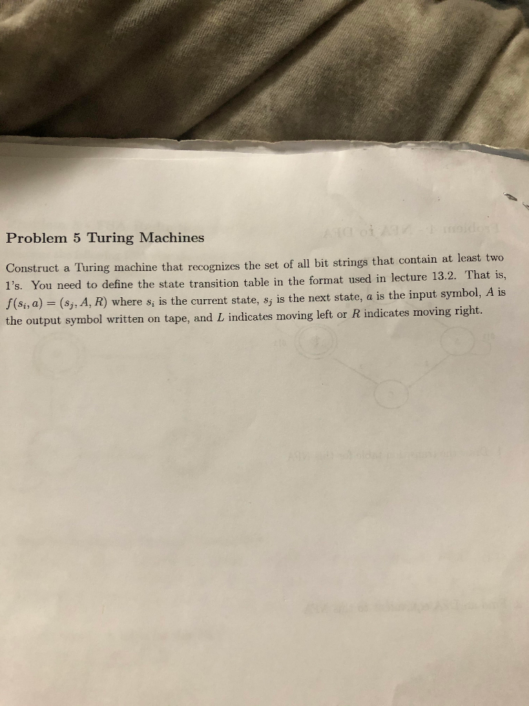 Solved Construct A Turing Machine That Recognizes The Set Of
