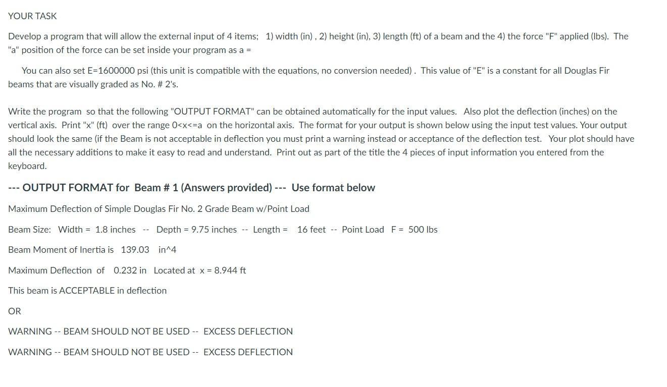 Write code using Matlab to find beam | Chegg.com