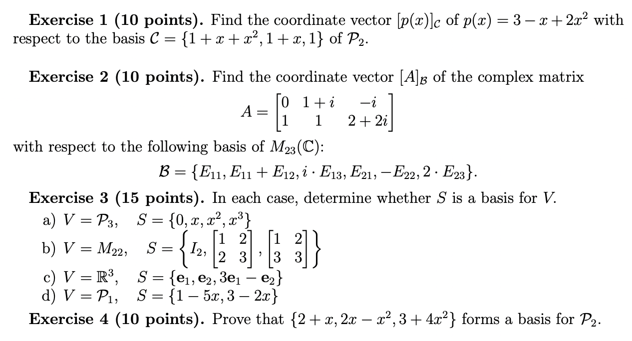 Solved Exercise 1 10 Points Find The Coordinate Vector