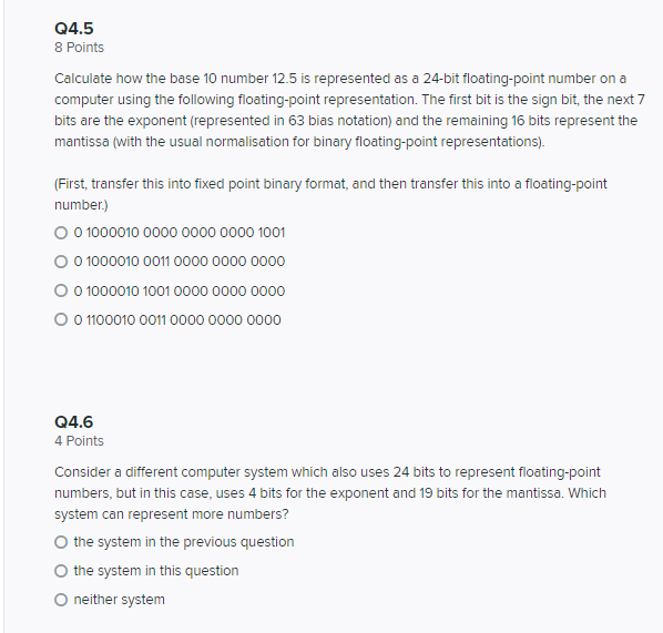Q4.5 8 Points Calculate how the base 10 number 12.5 | Chegg.com