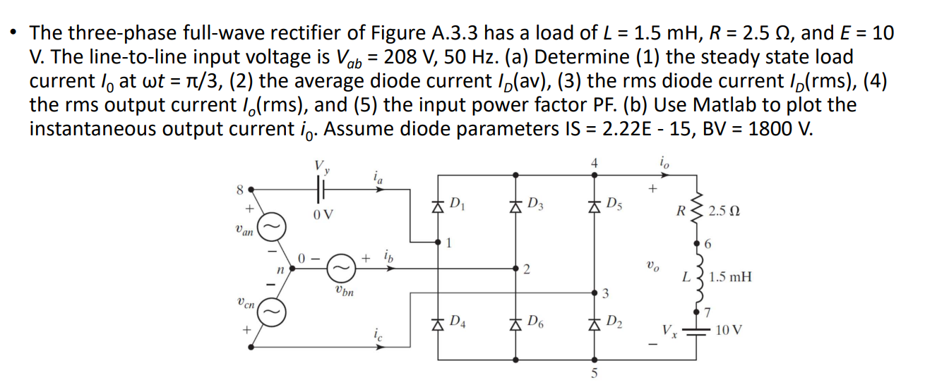 Solved - The three-phase full-wave rectifier of Figure A.3.3 | Chegg.com