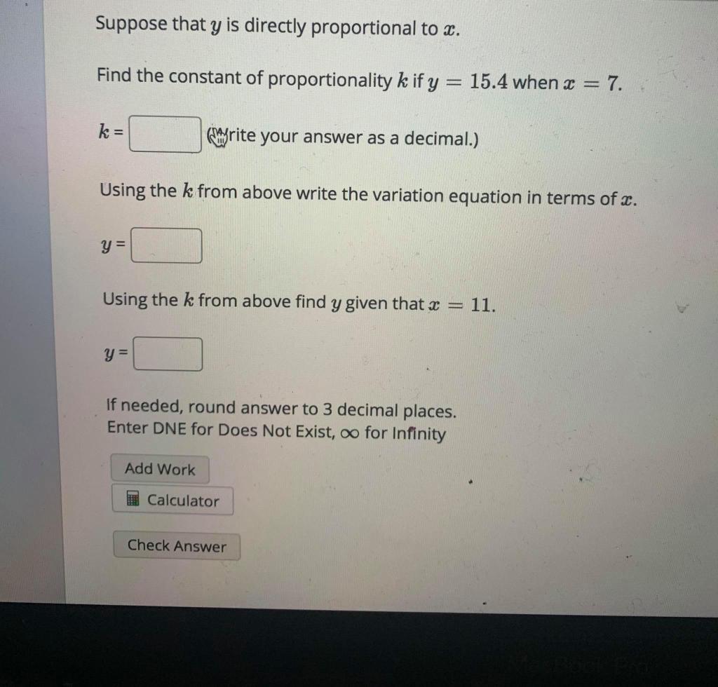 Solved Suppose that y is directly proportional to x. Find | Chegg.com