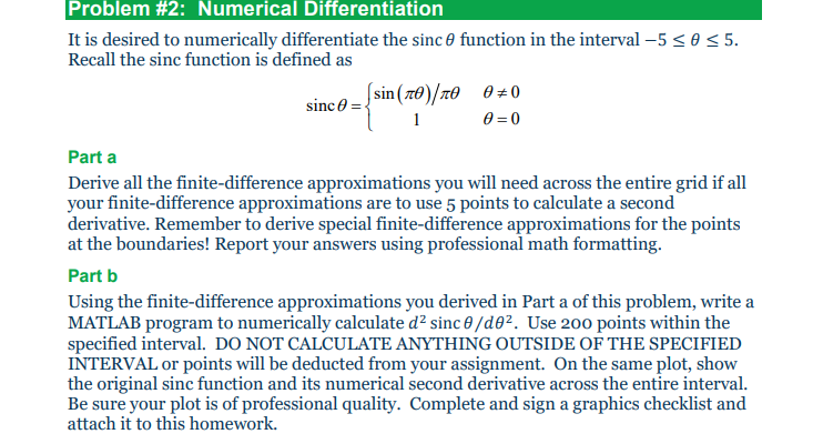Solved It is desired to numerically differentiate the sincθ | Chegg.com