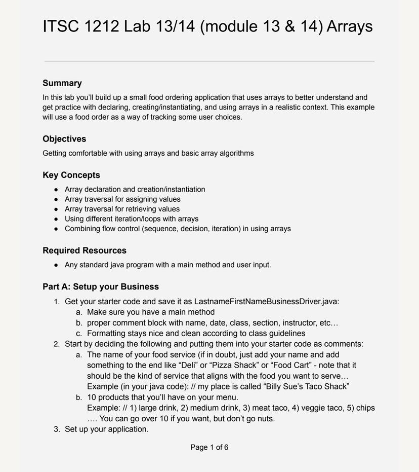 Solved ITSC 1212 Lab 13/14 (module 13 & 14) Arrays Summary | Chegg.com