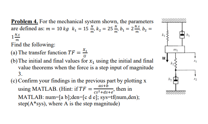 Solved Problem 4. For the mechanical system shown, the | Chegg.com