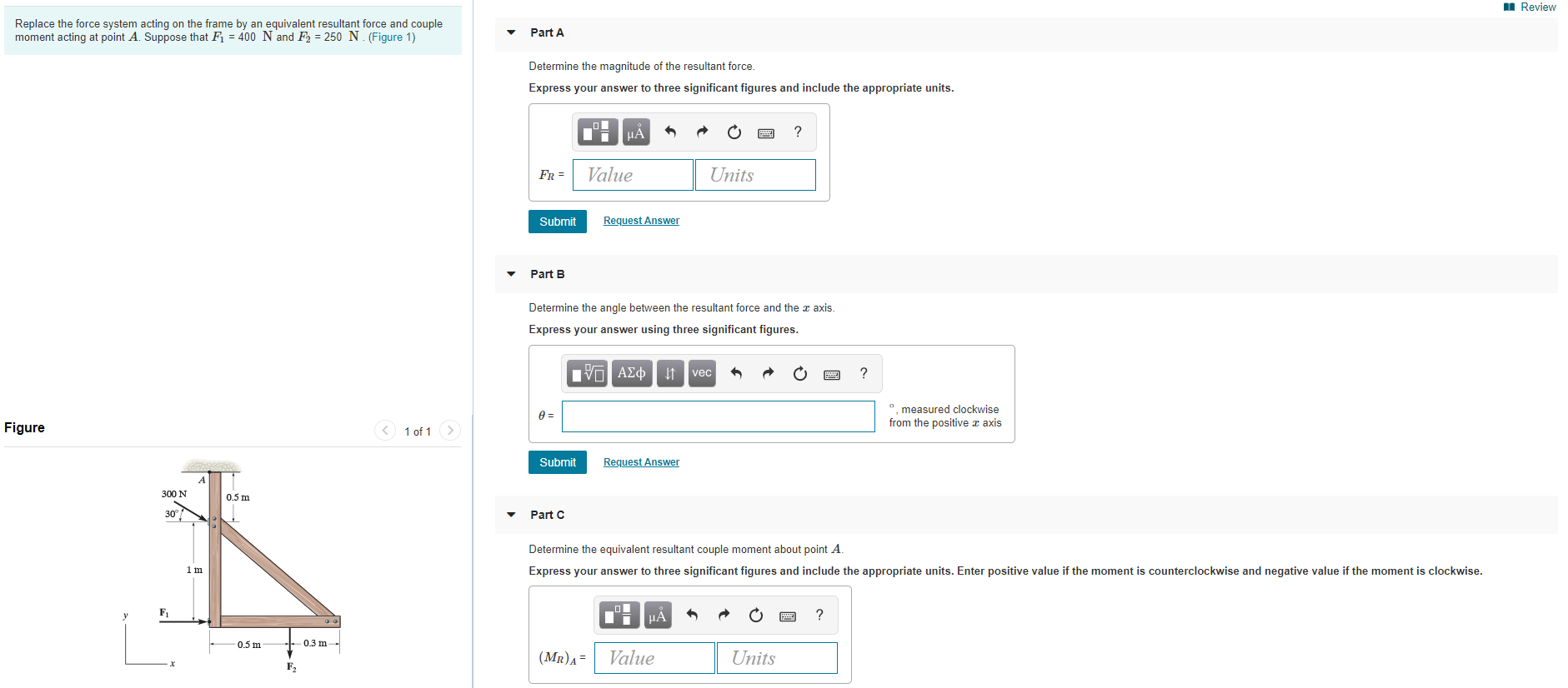 Solved Replace the force system acting on the frame by an | Chegg.com