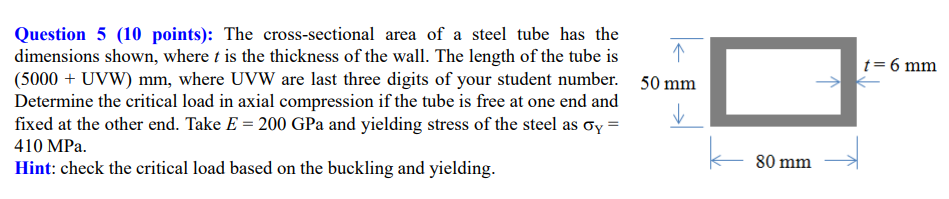 Solved Question 5 (10 points): The cross-sectional area of a | Chegg.com