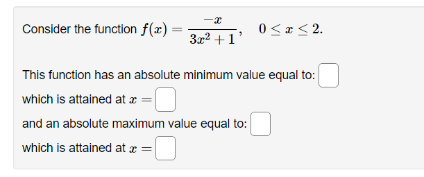 Solved Consider the function f(x)=3x2+1−x,0≤x≤2. This | Chegg.com