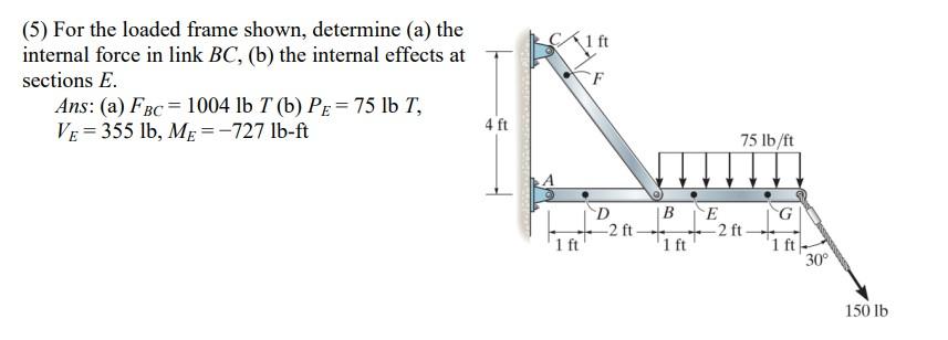 [Solved]: (5) For the loaded frame shown, determine (a) th