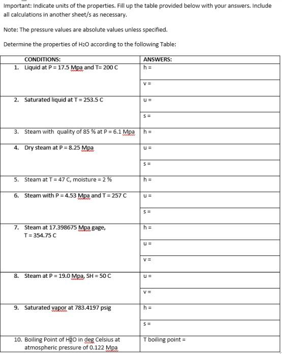 Solved please use steam table SI units and pleasee show | Chegg.com