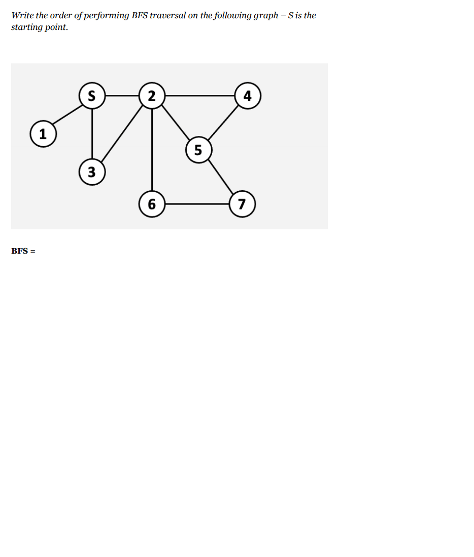 Solved Write the order of performing BFS traversal on the | Chegg.com
