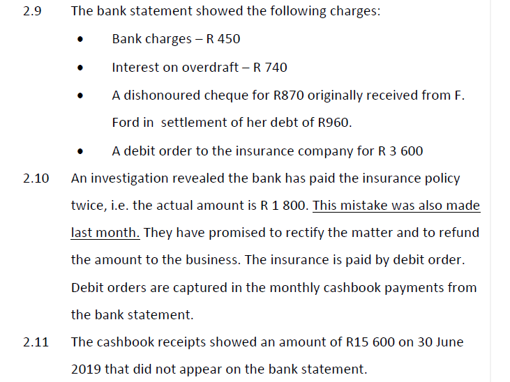 Solved Q.2.1 Calculate the correct bank balance at 30 June | Chegg.com