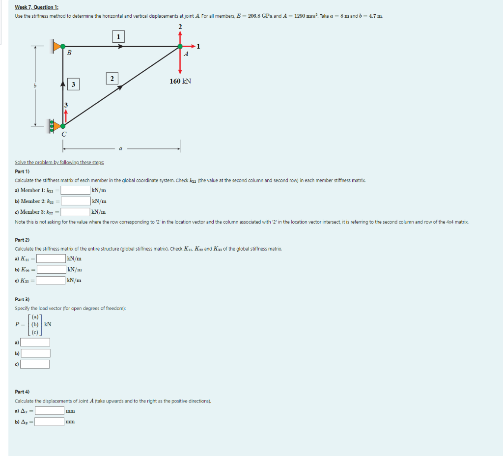 Solved Week 7. Question 1: Use the stiffness method to | Chegg.com