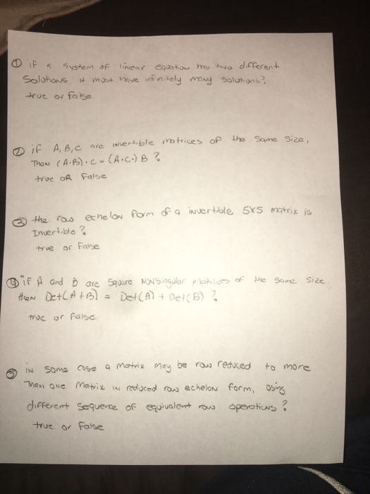 Solved O if a system of linear equation has two different | Chegg.com