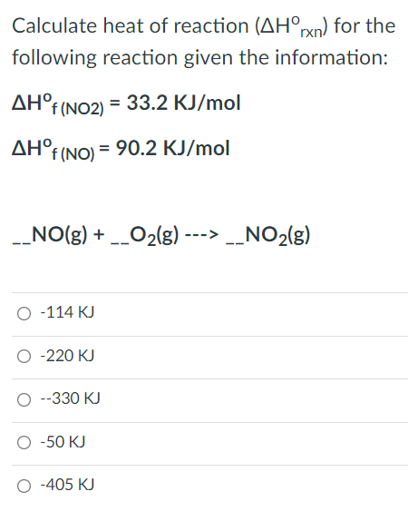 Solved Calculate heat of reaction (AH°rxn) for the following | Chegg.com