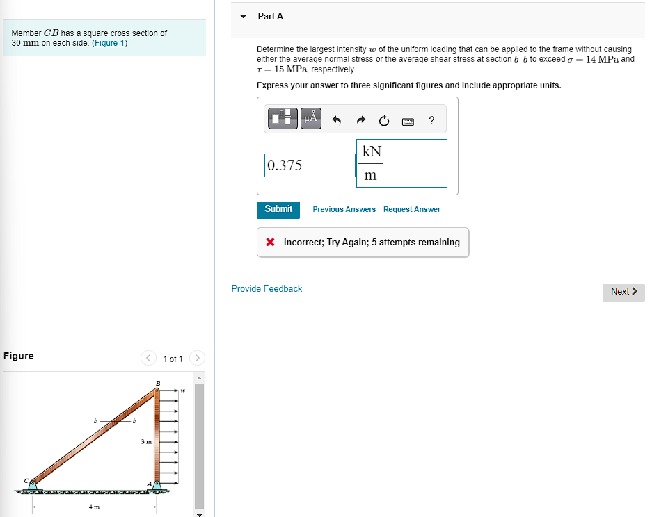Solved Member CB ﻿has a square cross section of30 ﻿mm on | Chegg.com