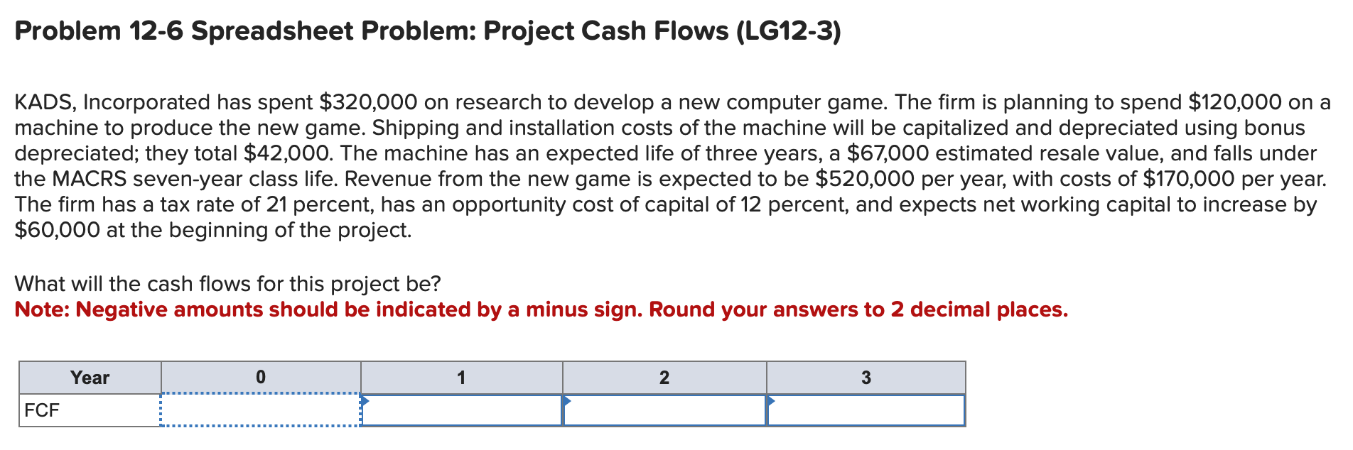 Solved Problem 12-6 Spreadsheet Problem: Project Cash Flows | Chegg.com
