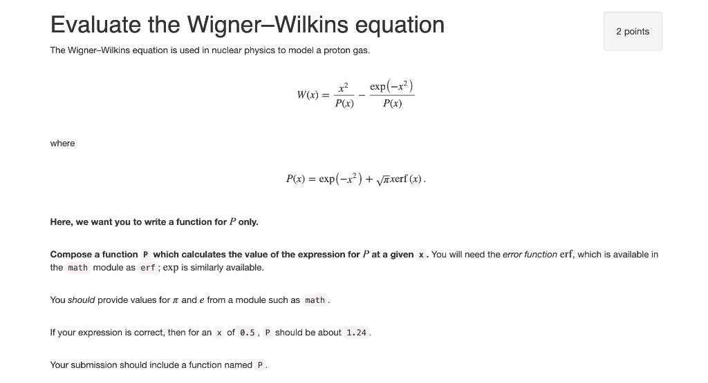 Solved Evaluate the Wigner-Wilkins equation 2 points 2 | Chegg.com