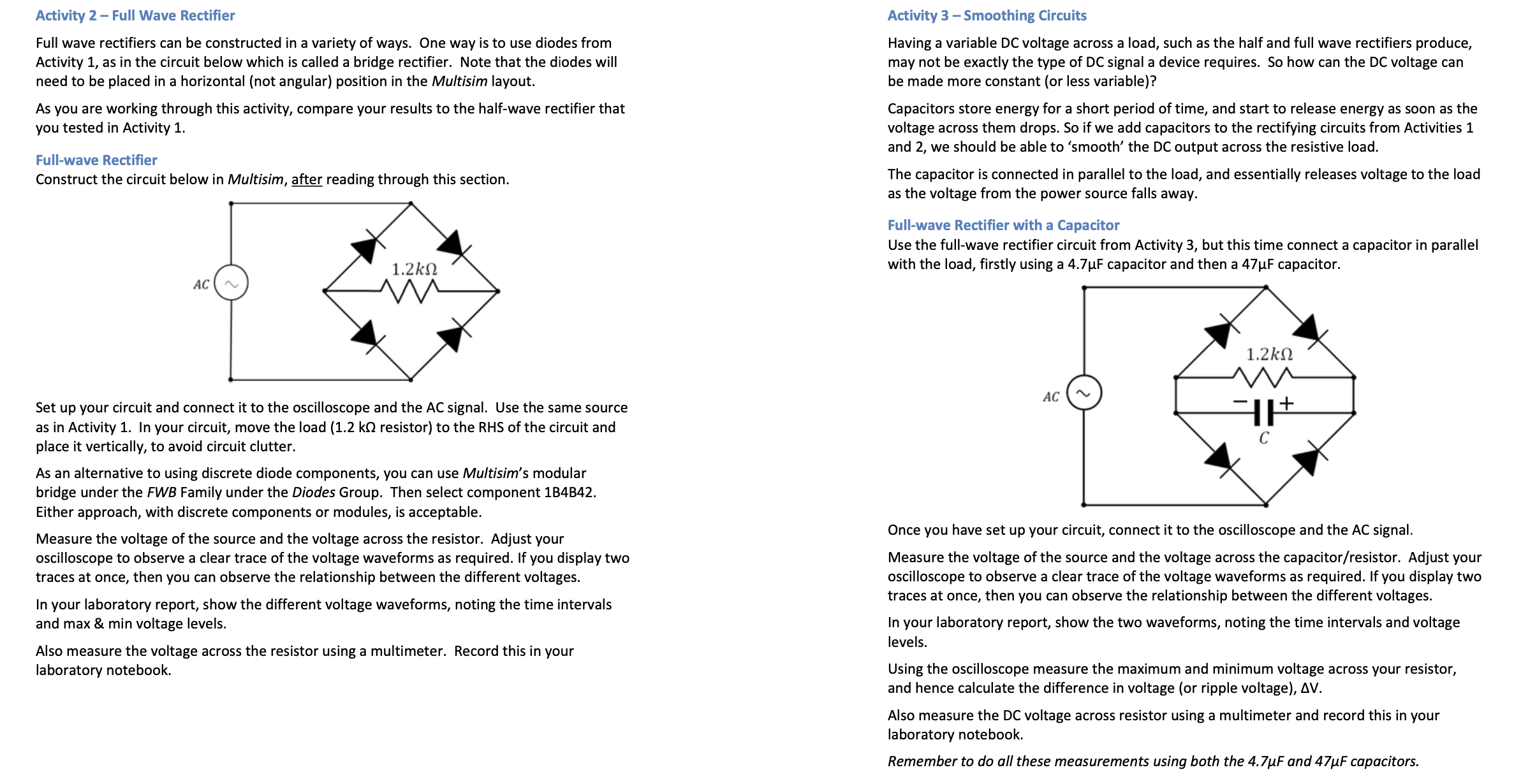 Solved Activity 2 - ﻿Full Wave RectifierFull wave rectifiers | Chegg.com