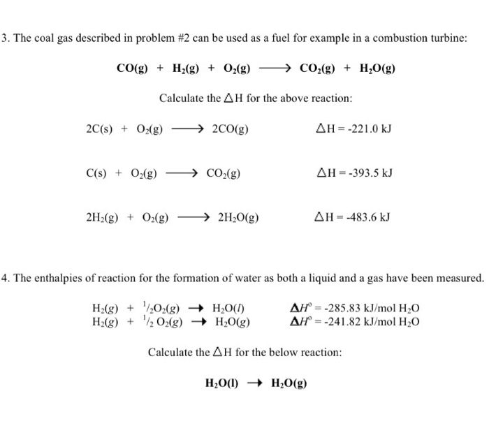Solved The coal gas described in problem #2 can be used as a | Chegg.com