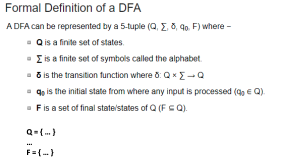 Solved Write a formal definition of DFA based on | Chegg.com