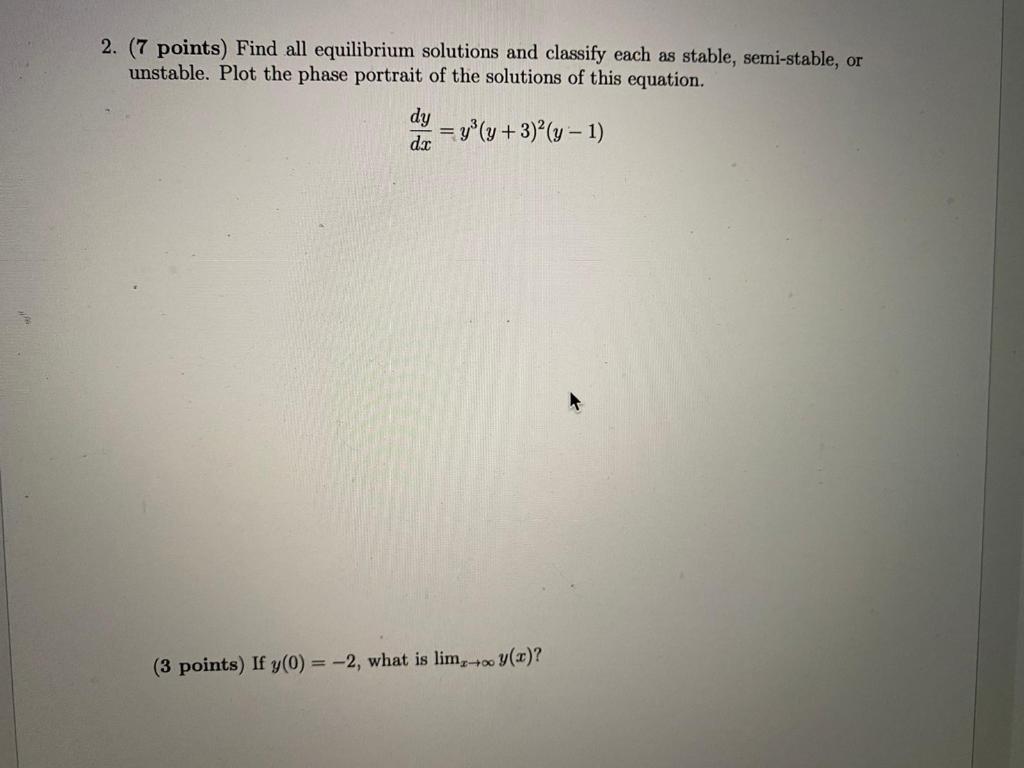 Solved 2. (7 points) Find all equilibrium solutions and | Chegg.com