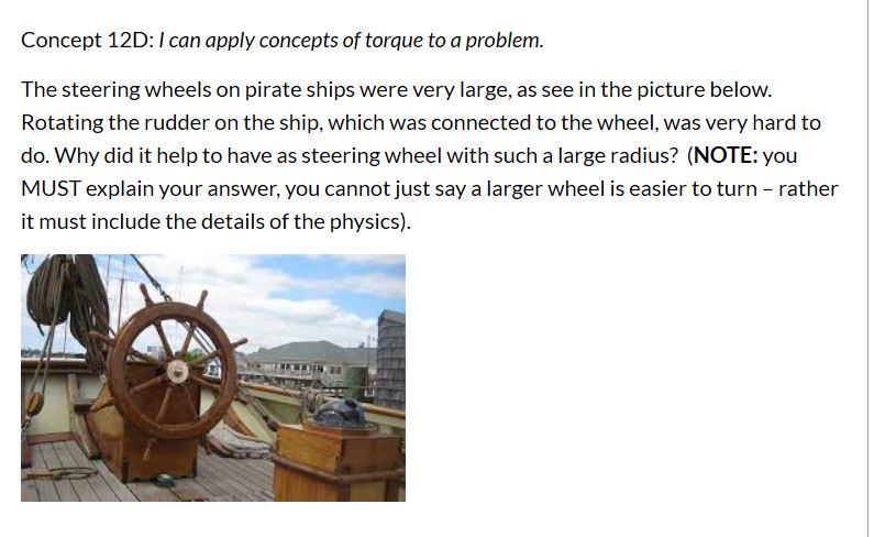 Solved Concept 12D: I can apply concepts of torque to a | Chegg.com