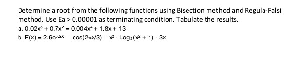 Solved Determine a root from the following functions using | Chegg.com