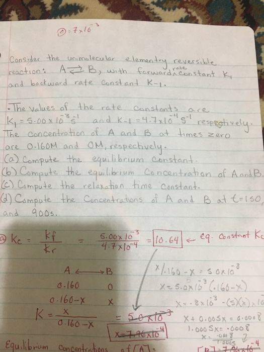 Solved Consider the unimolecular elementary reversible | Chegg.com