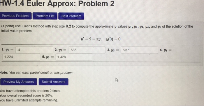 Solved HW-1.4 Euler Approx: Problem 2 Previous Problem | Chegg.com