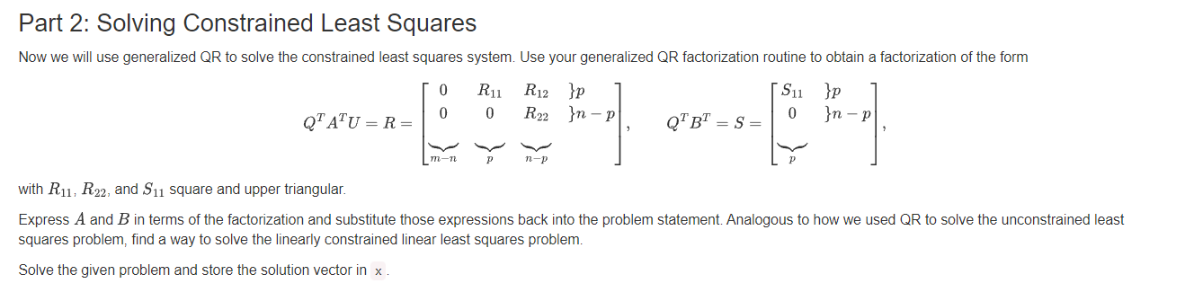 Part 1: The Generalized QR Factorization Let F be an | Chegg.com