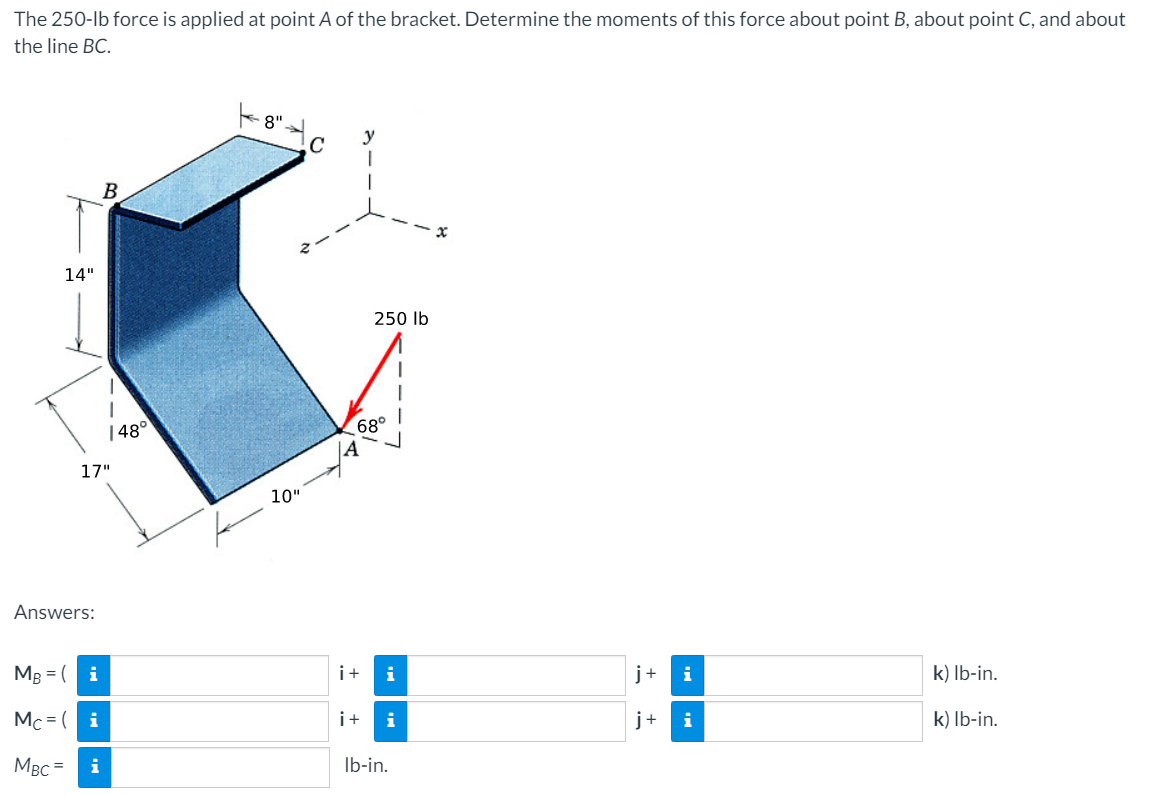 Solved The 250-lb force is applied at point A of the | Chegg.com