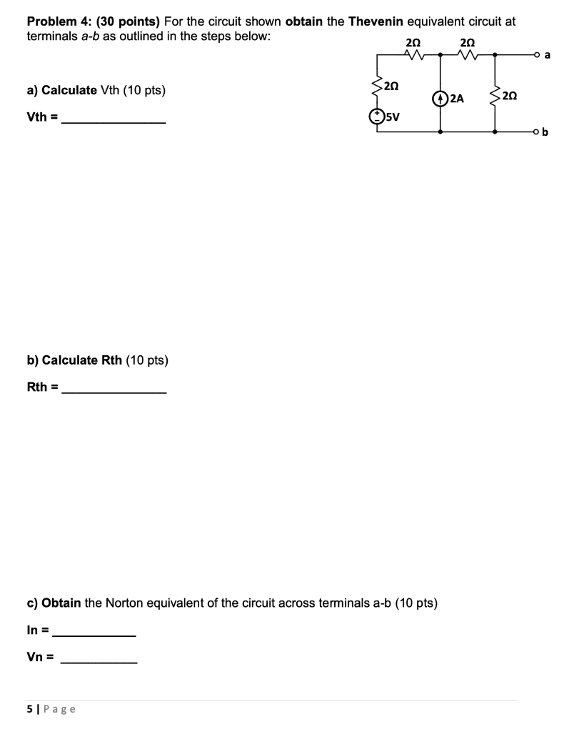 Solved Problem 4: (30 points) For the circuit shown obtain | Chegg.com