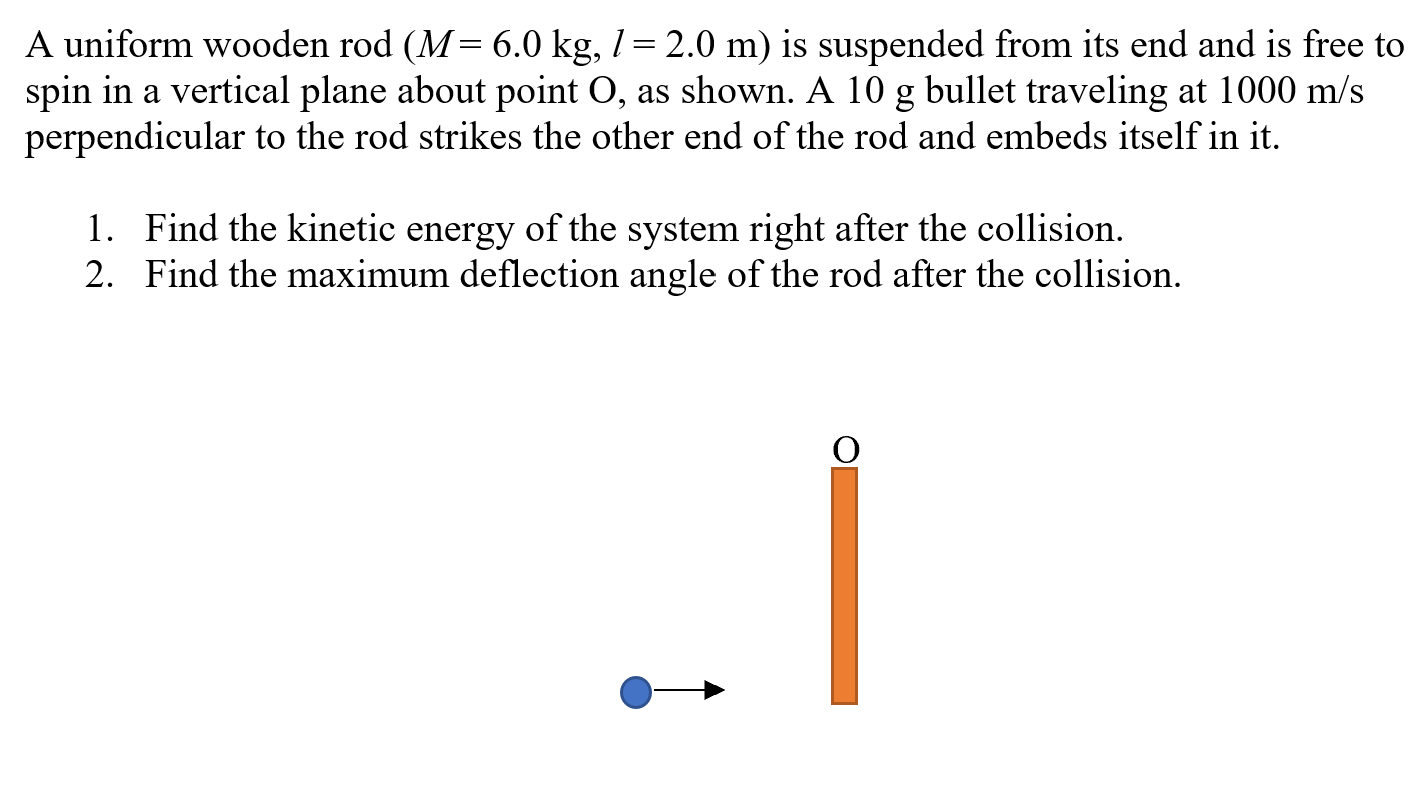 Solved A uniform wooden rod (M = 6.0 kg, l = 2.0 m) is | Chegg.com