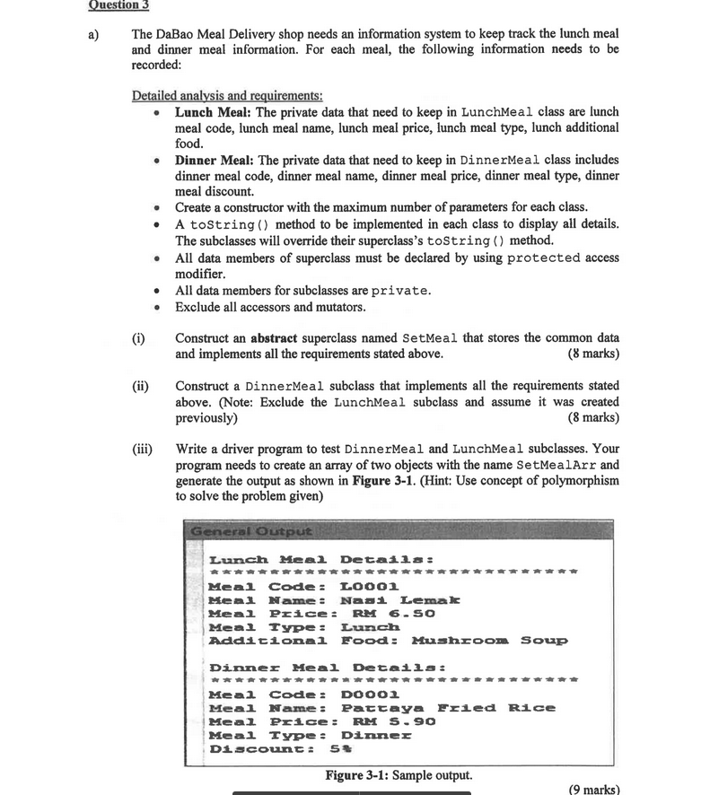 Solved Question 3 a) The DaBao Meal Delivery shop needs an | Chegg.com
