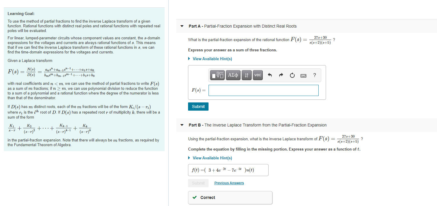 Solved Part A - Partial-Fraction Expansion with Distinct | Chegg.com