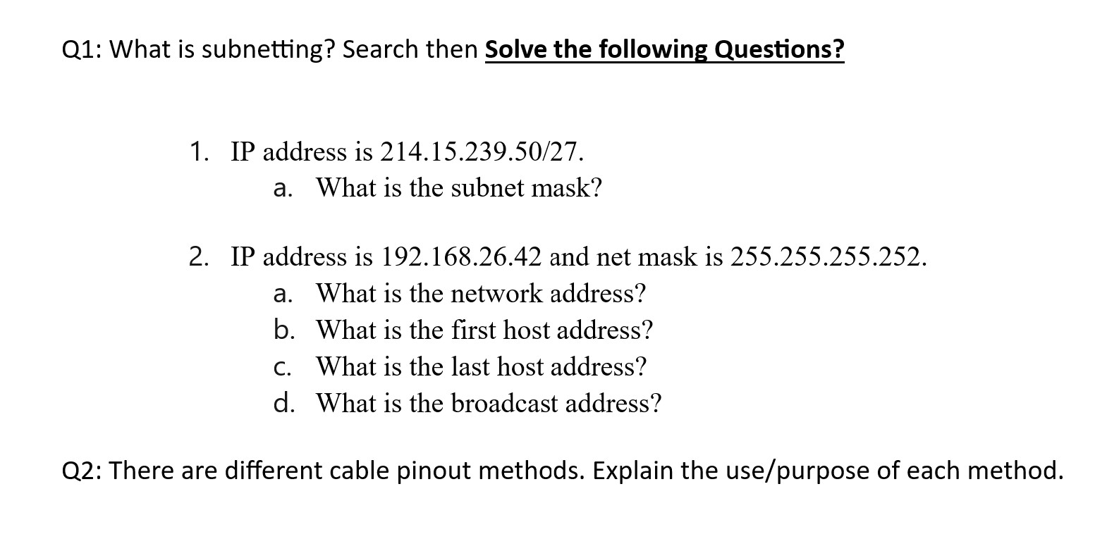Solved Q1 What Is Subnetting Search Then Solve The
