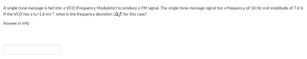 Solved A single-tone message is fed into a VCO (Frequency | Chegg.com