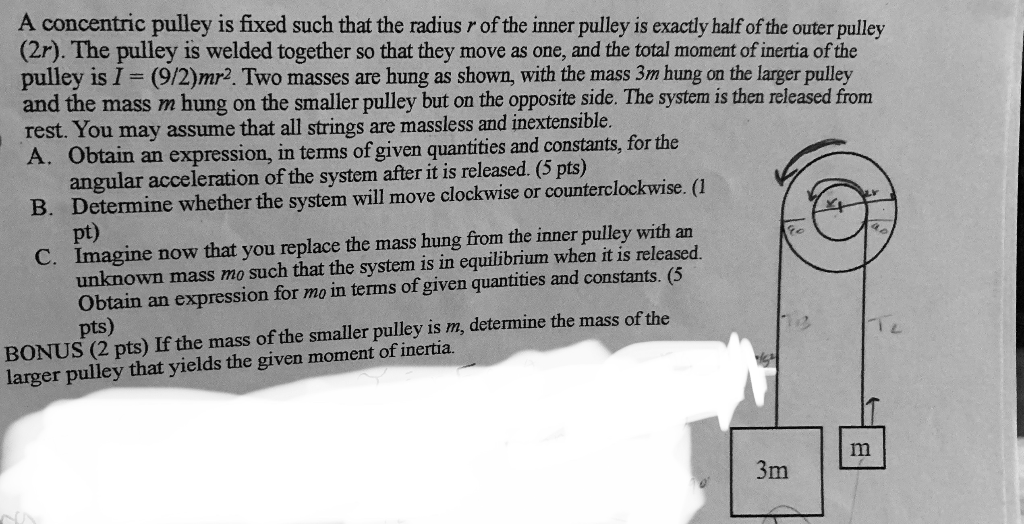 Solved A concentric pulley is fixed such that the radius r | Chegg.com
