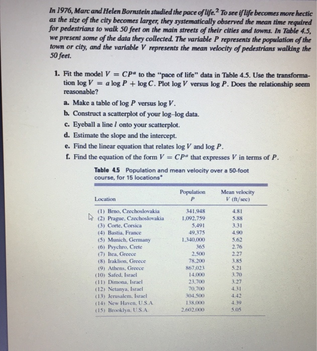 Solved In 1976, Marc and Helen Bornstein studied the pace | Chegg.com