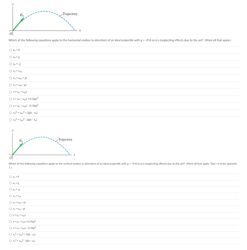 Solved Trajectory Which of the following equations apply to | Chegg.com