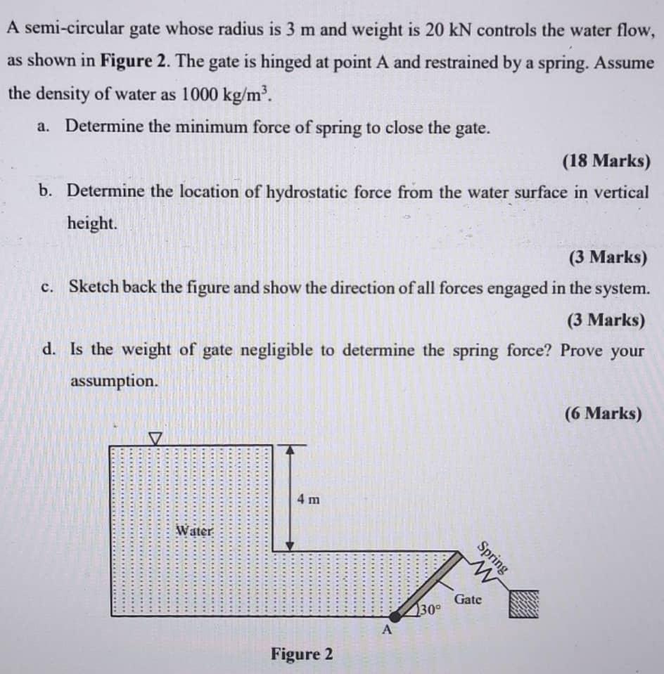 Solved A semi-circular gate whose radius is 3 m and weight | Chegg.com