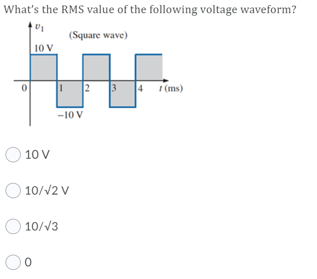 Solved What's the RMS value of the following voltage | Chegg.com